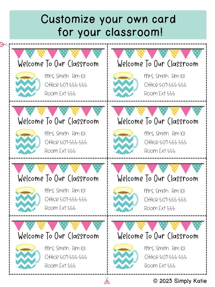 Communication Cards Editable Classroom Business Cards Blue Coffee Mug ...