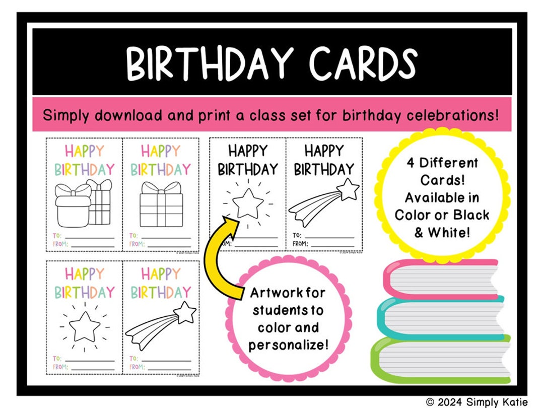 Birthday Cards - Printable Download - 4 Different Versions - Etsy