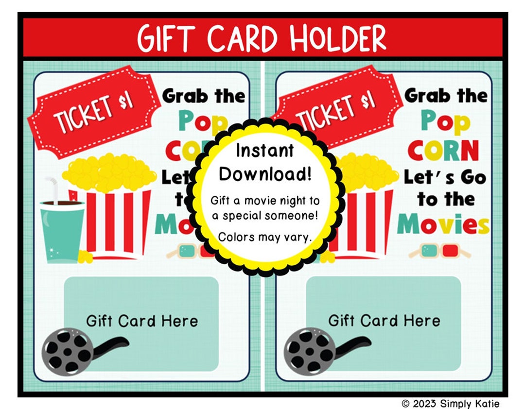 Gift Card Holder for the Movies - Grab the Popcorn, Let's Go to the ...
