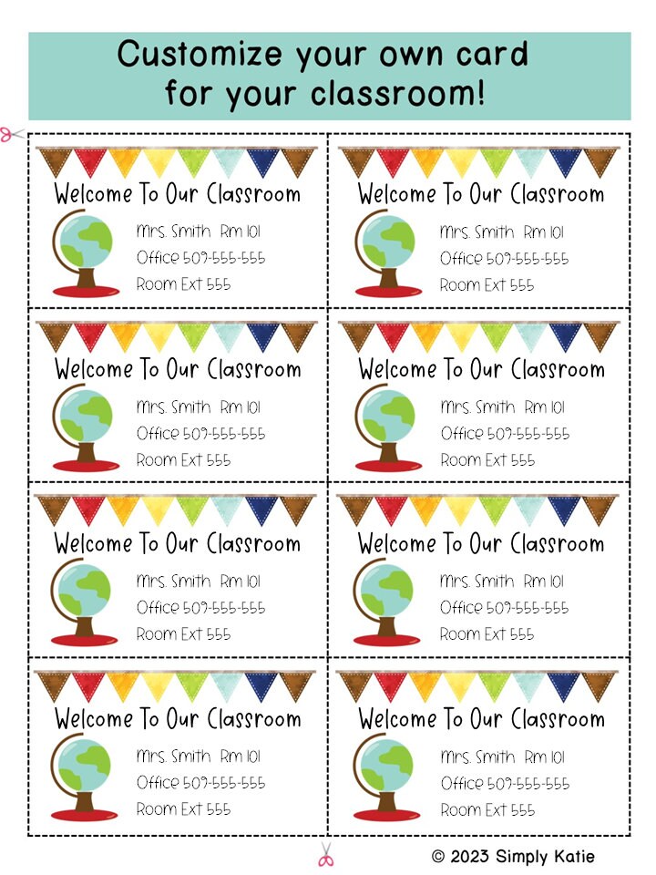 Business Cards - Editable Classroom Business Cards - Banner & Globe - Etsy