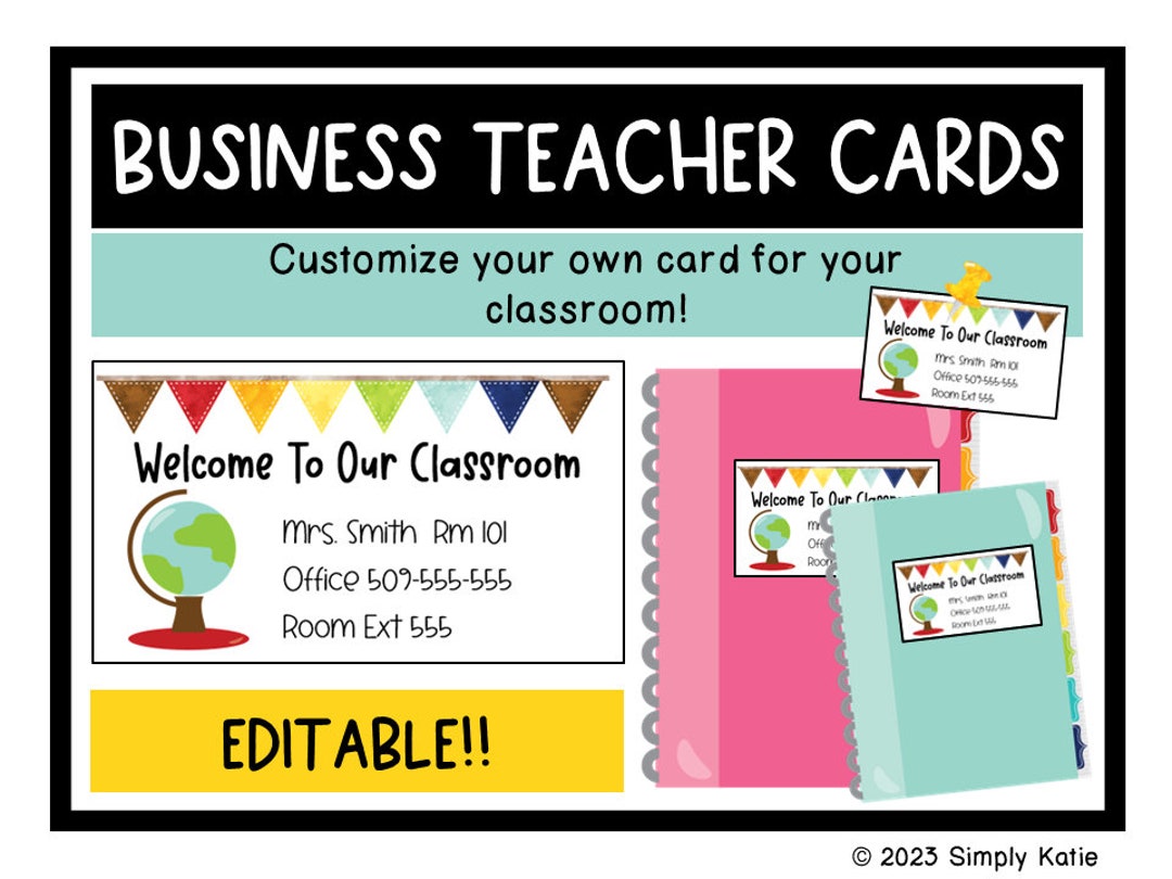 Business Cards - Editable Classroom Business Cards - Banner & Globe - Etsy