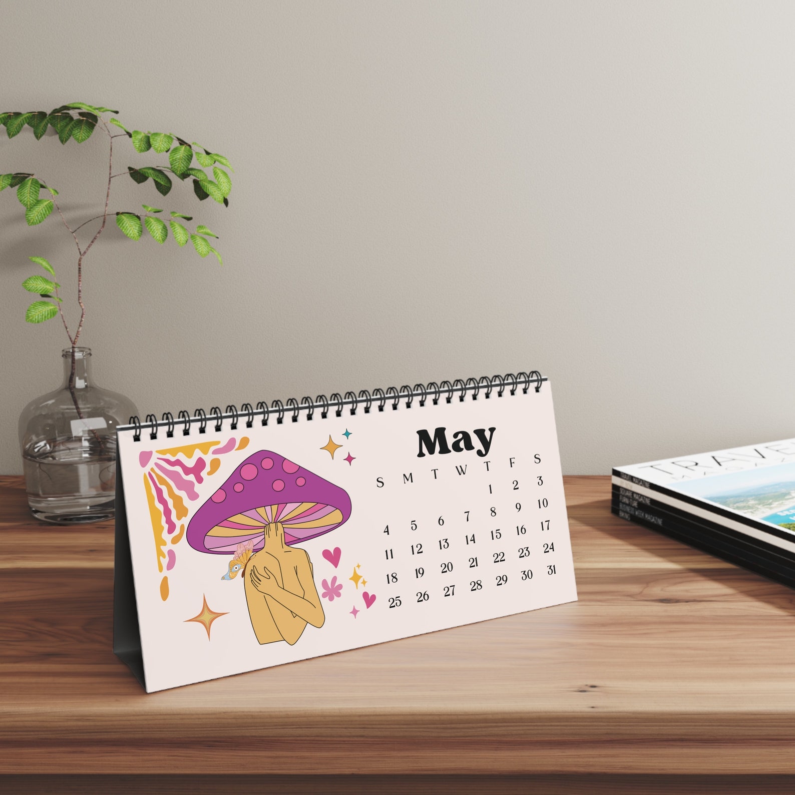Retro Mushroom Desk Calendar – 70s Groovy Hippie Design, Custom Dates ...