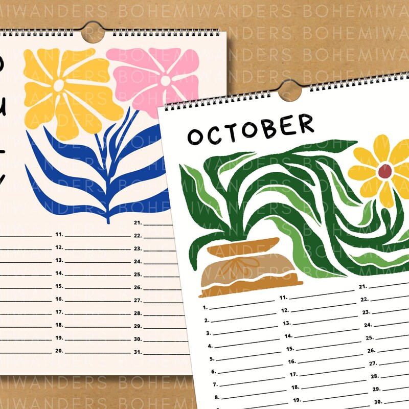 Floral Calender Art - Etsy