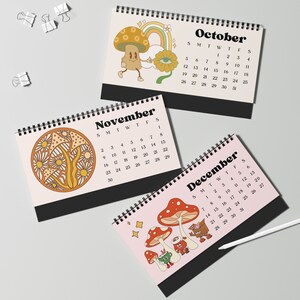 2026-2027 Retro Mushroom Desk Calendar – 70s Groovy Hippie Academic Mid ...