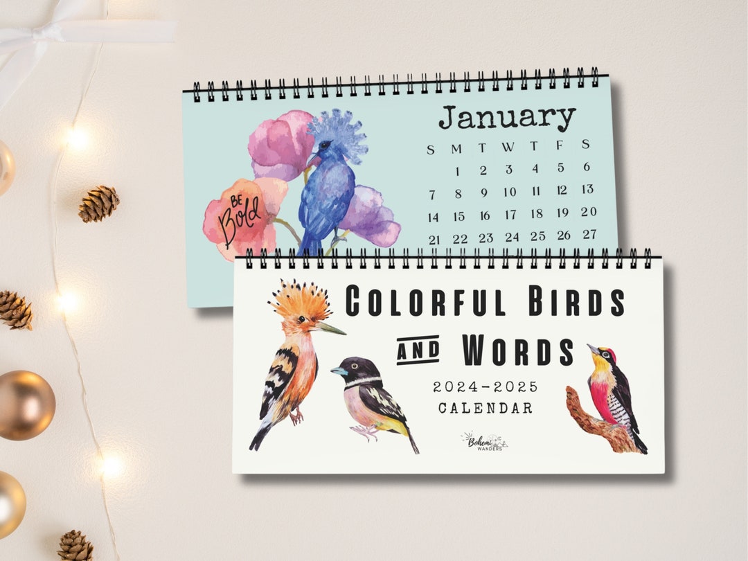 2024-2025 Colorful Birds and Inspirational Mantras Mini Desk Calendar ...