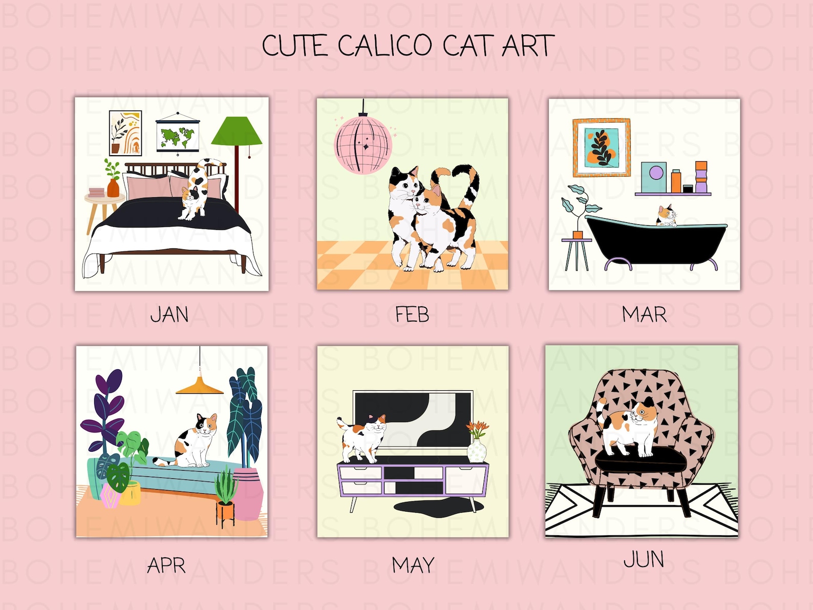 Retro Calico Cats 2026 2027 Wall Calendar – Calico Cat Lover Gift ...