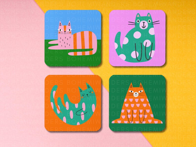 Mid-century Modern Cat Coasters – Groovy Retro Drinkware - Etsy
