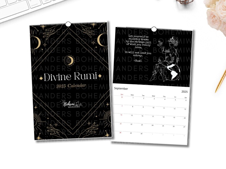 Rumi Quotes 2026 2027 Calendar, Spiritual Celestial Feminine Goddess ...