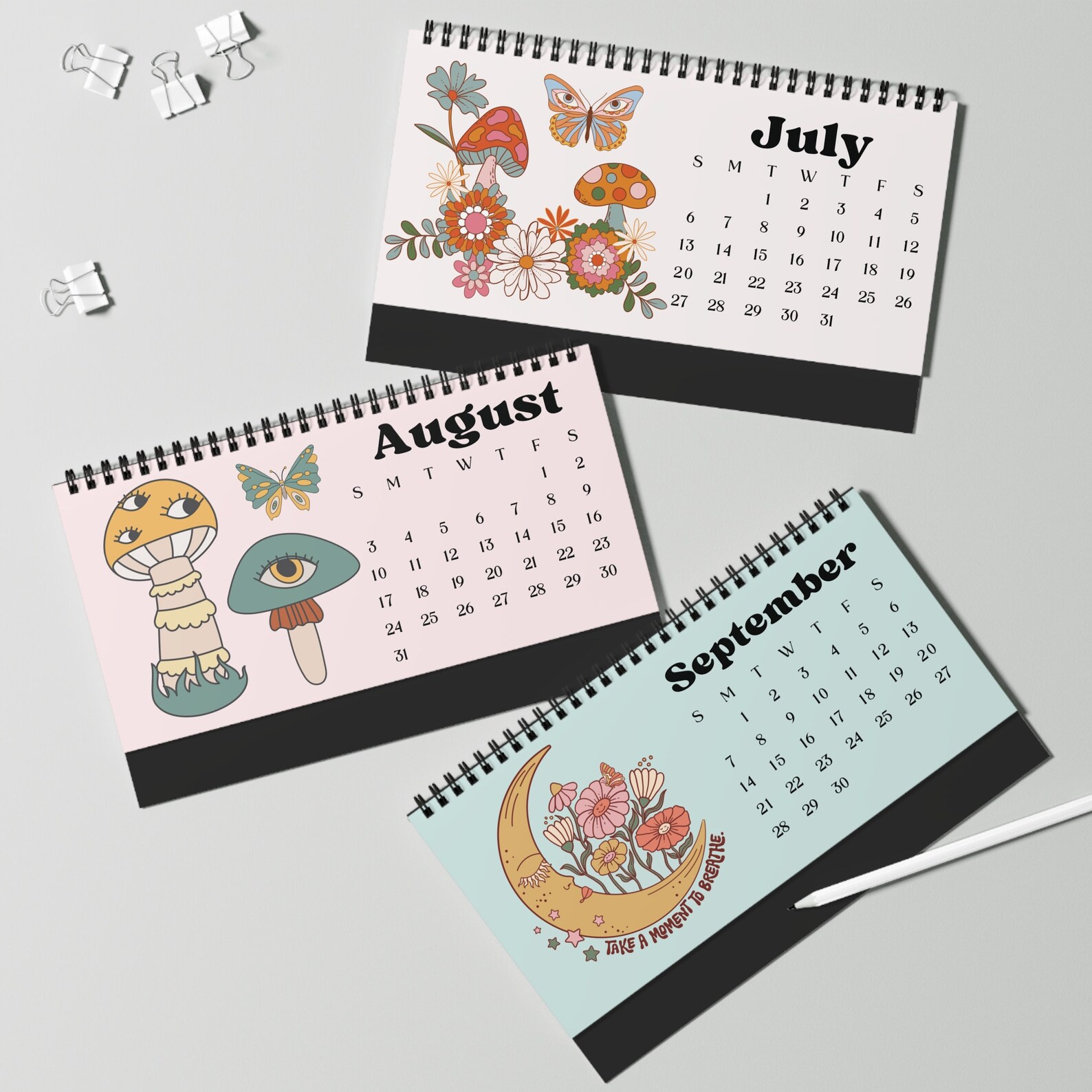 2026-2027 Retro Mushroom Desk Calendar – 70s Groovy Hippie Academic Mid ...