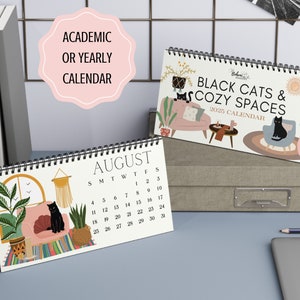 2024-2025 Black Cats and Cozy Spaces Desk Calendar, Hygge Cat Desk ...