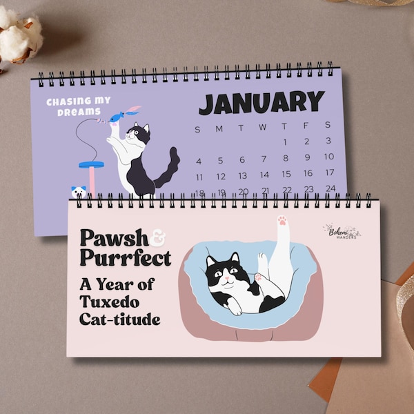 Tuxedo Cat 2026 Calendar - Etsy