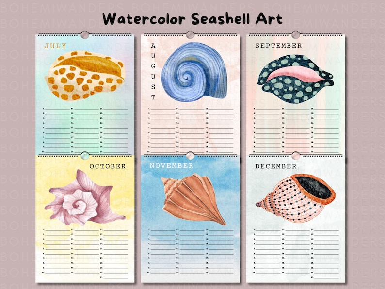 Watercolor Seashells Perpetual Calendar, Ocean Theme Anniversary ...