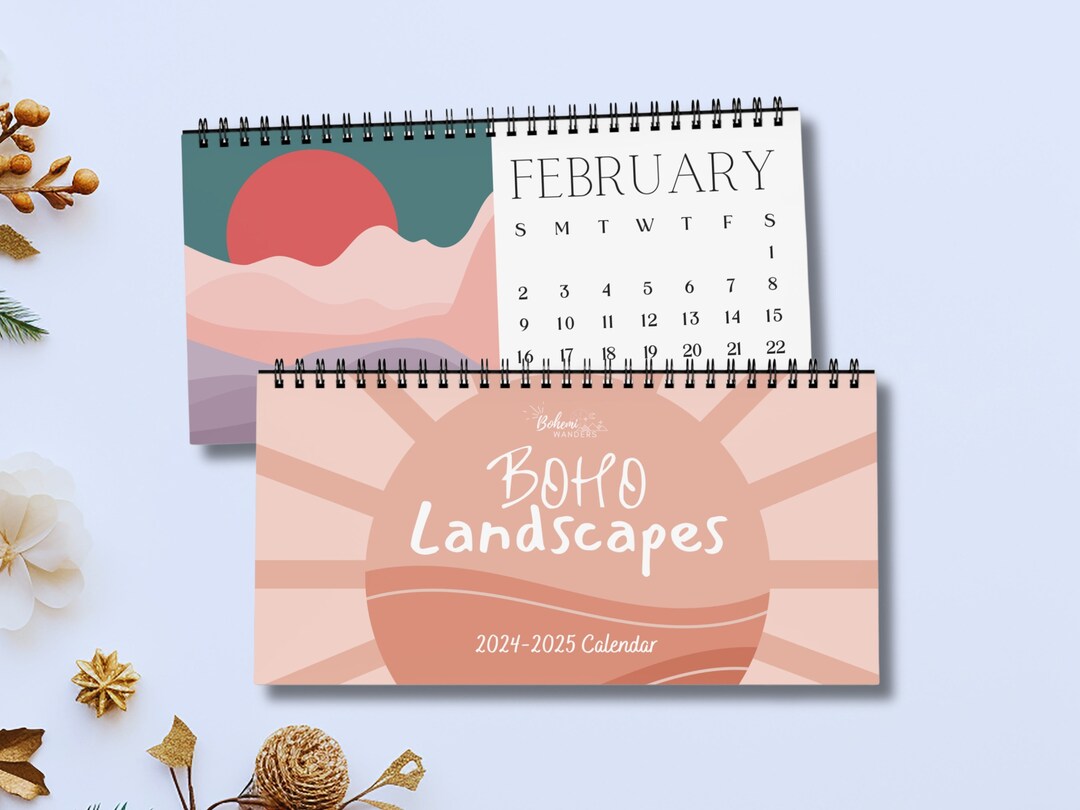 2024-2025 Boho Landscapes Desk Calendar, Midcentury Minimalist Art ...