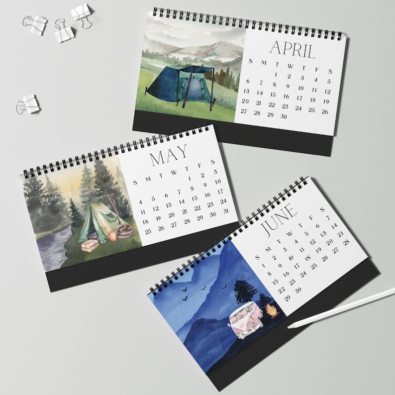 Watercolor Camping Desk Calendar – Van Life Adventure, Custom Start - Etsy