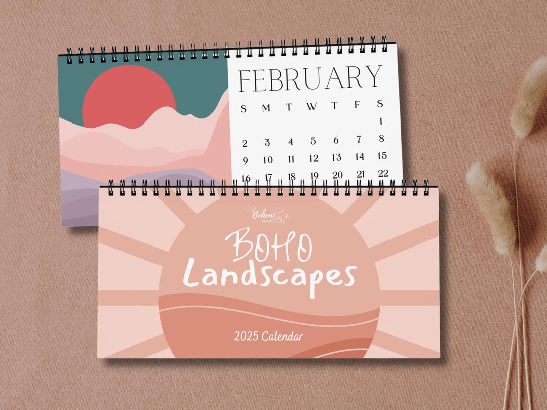 2025 Boho Landscapes Desk Calendar, Sun and Moon Boho Art Calendar ...
