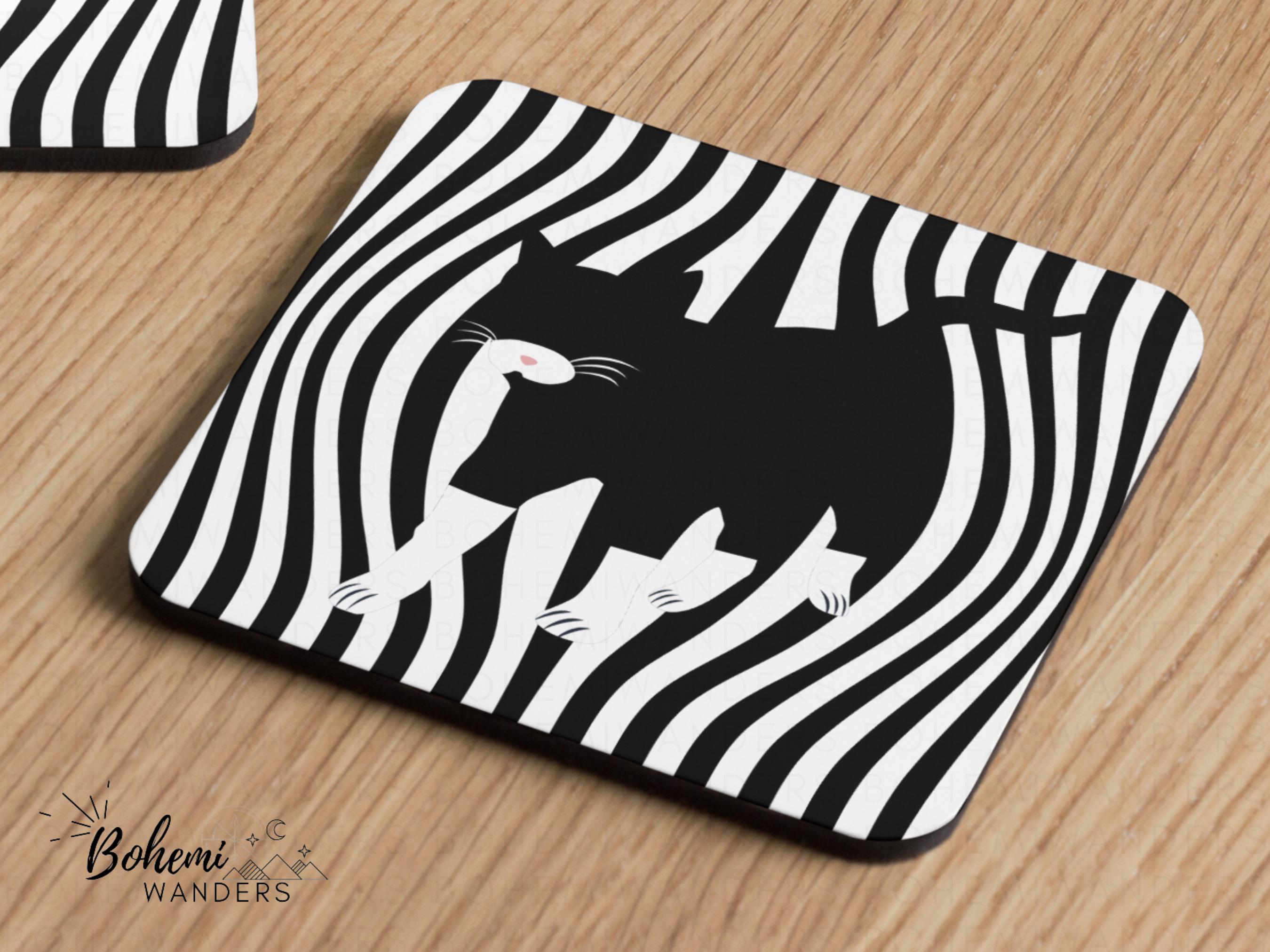Groovy Retro Cat Coaster Set – Cute Cat Lover Gift, Funky Cat Coffee ...