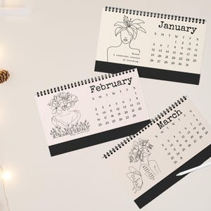 2025 Self-love Bloom Desk Calendar Empowering Floral Line Art for Women ...