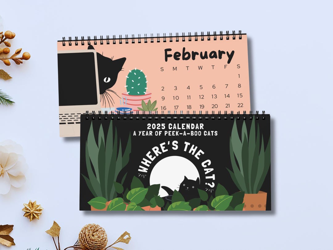 2025–2026 Funny Black Cat Desk Calendar – Hide and Seek Cat Art, Peek-a ...