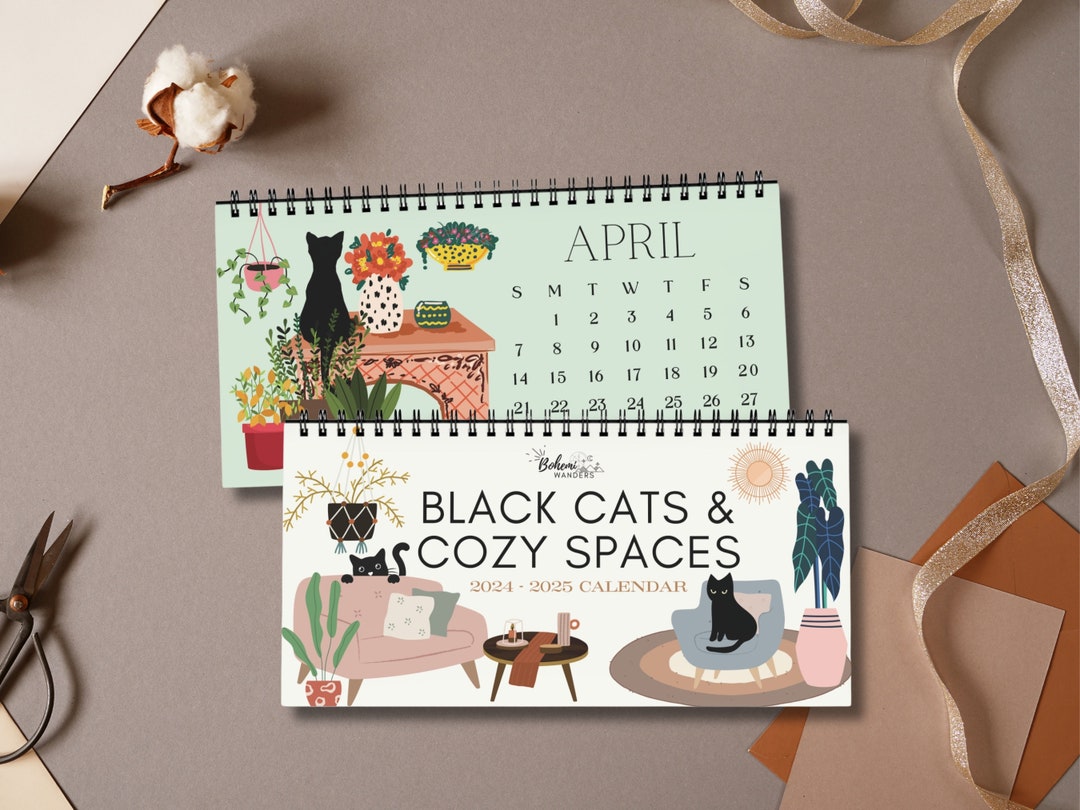 2024-2025 Black Cats and Cozy Spaces Desk Calendar, Hygge Cat Desk ...