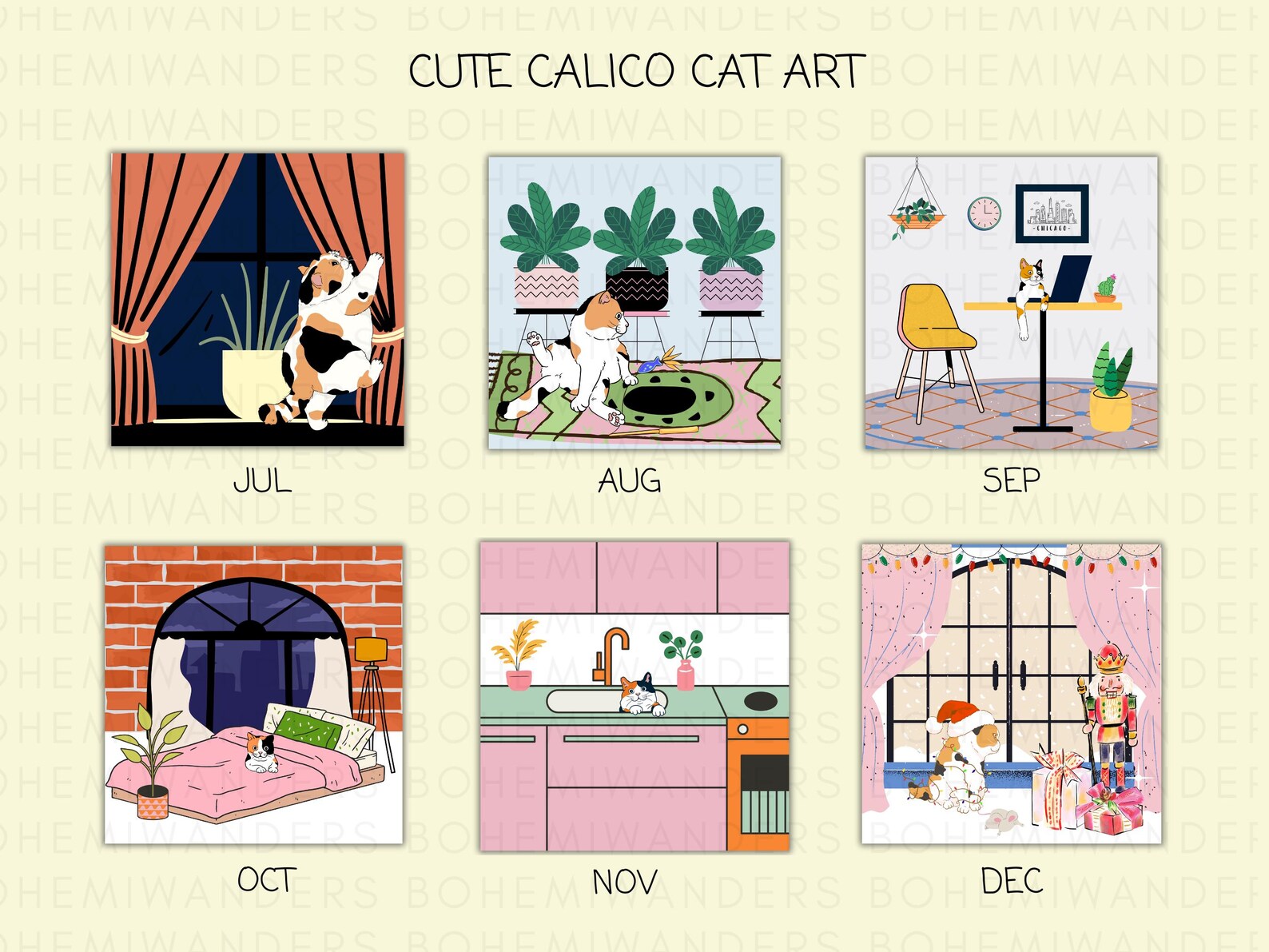Retro Calico Cats 2026 2027 Wall Calendar – Calico Cat Lover Gift ...