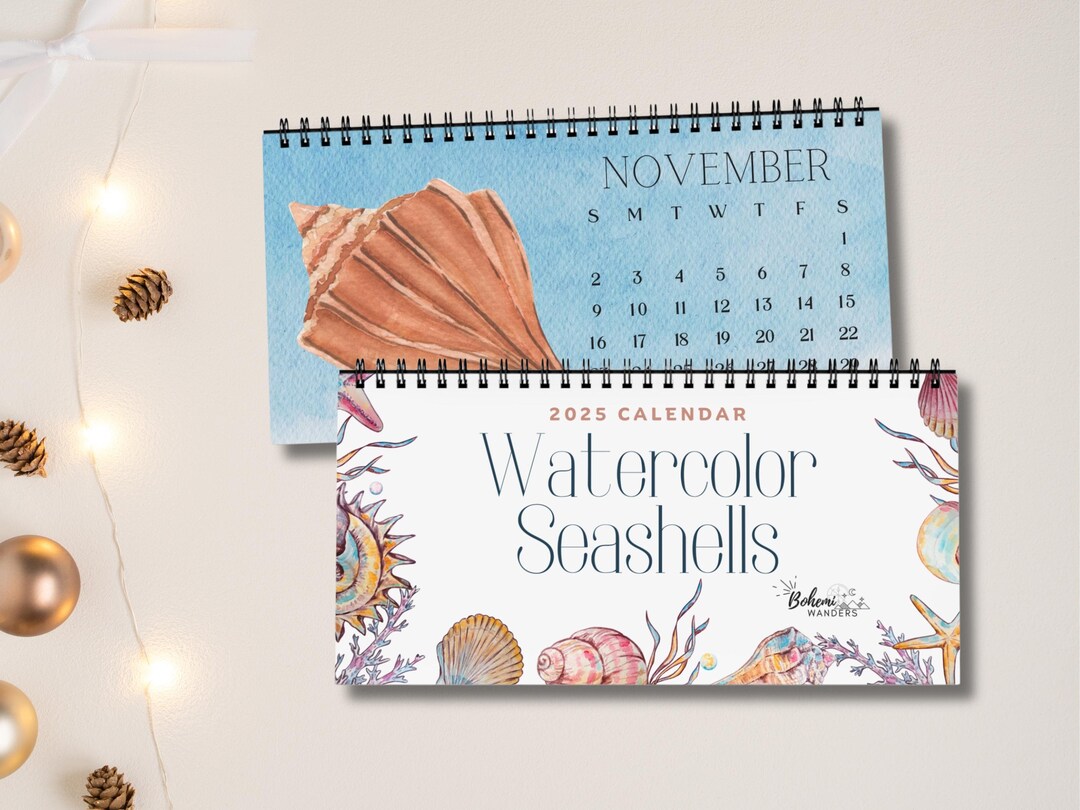 2025 Watercolor Seashells Beach Desk Calendar, Seashell Beach Office ...