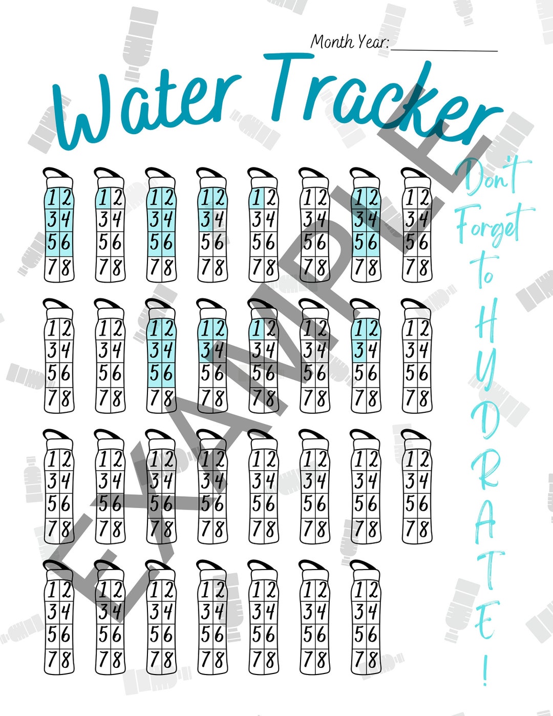Monthly Water Intake Tracker - Etsy