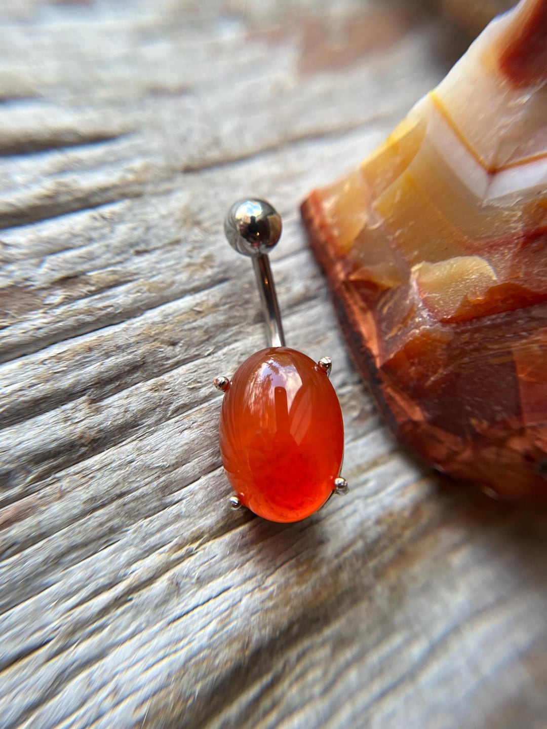 Carnelian Red Agate Natural Stone Pronged Hypoallergenic Oval Stone ...
