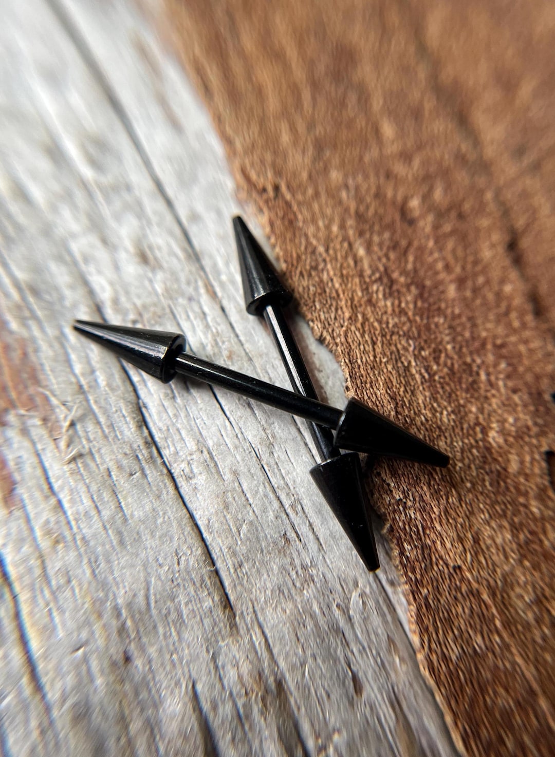 Pair of Long Spikes Black Titanium Ion Plated 14G (1.6mm) Nipple ...