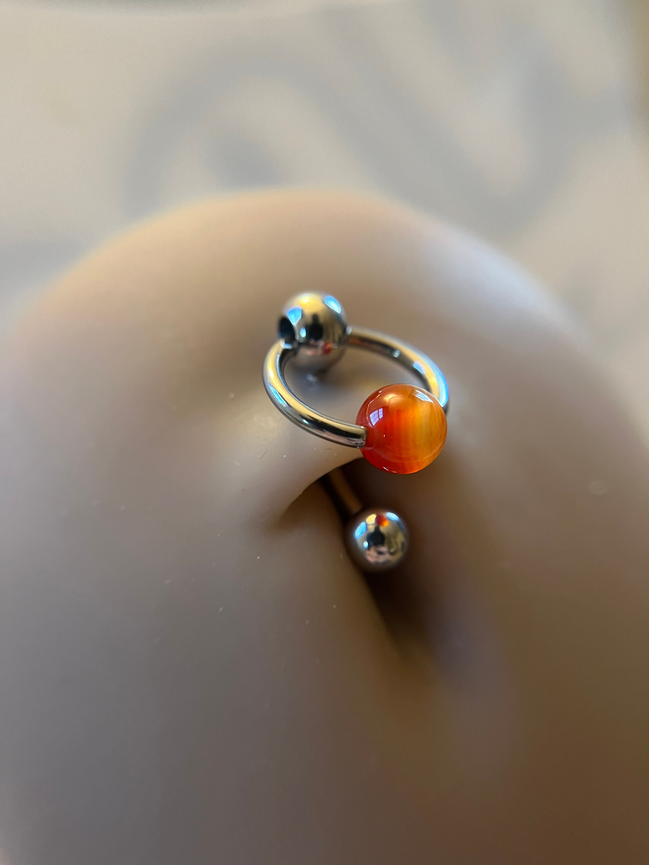 Natural Carnelian Agate Stone Belly Navel Ring 14G Surgical Steel CBR ...