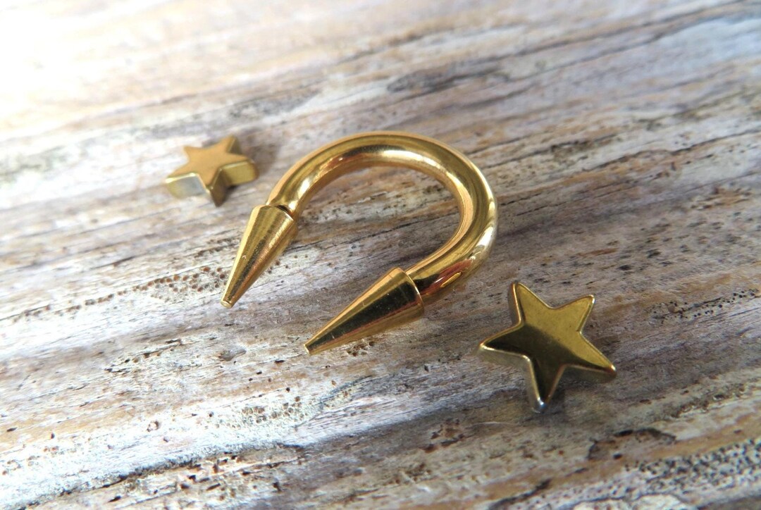 Gold Titanium Plated Horseshoe Barbell Ring: Thick Gauge Spiked Septum ...