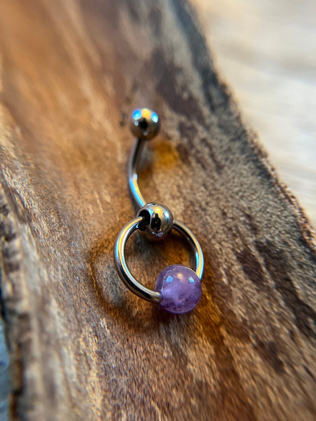 Natural Purple Amethyst Stone Slave Knocker Floating Belly Navel VCH ...