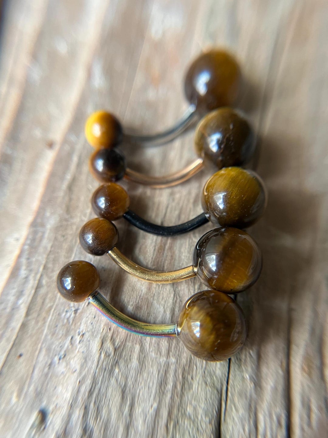 Pick Your Finish Titanium IP Yellow Tiger's Eye Natural Stone Floating ...