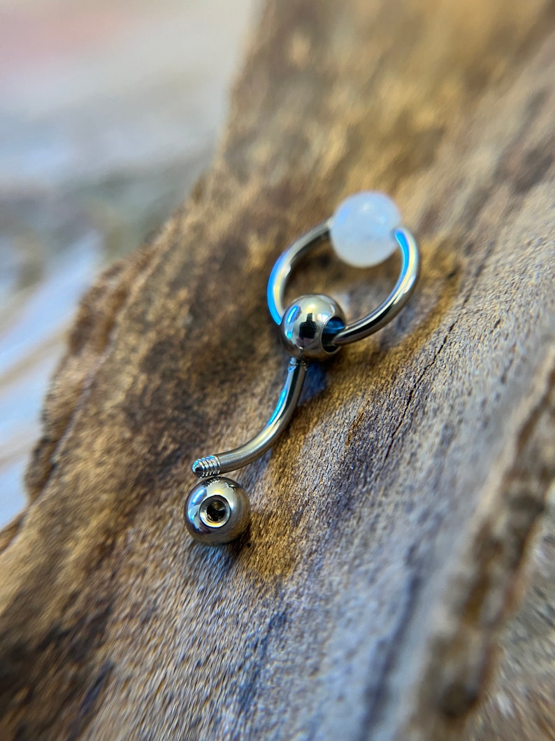 Natural Moonstone Surgical Steel Belly Navel Ring 14G Hypoallergenic ...