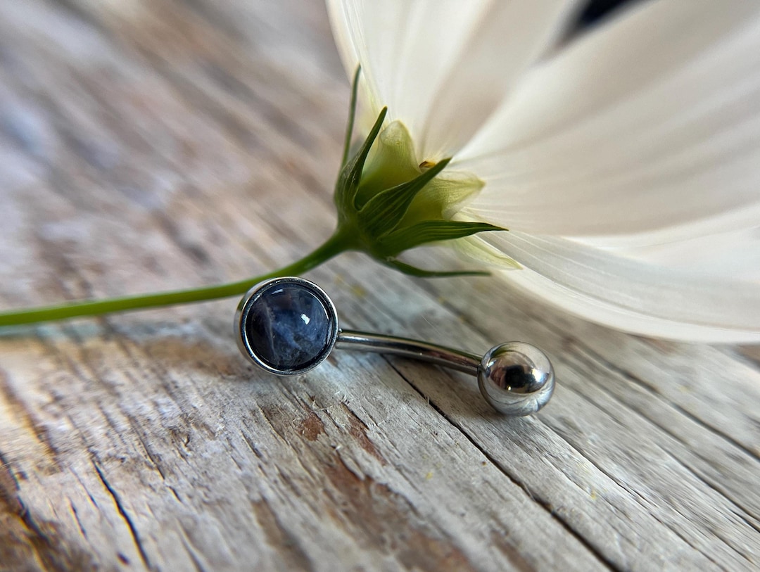 Natural Sodalite Stone Belly Ring Floating Navel VCH Piercing Barbell ...