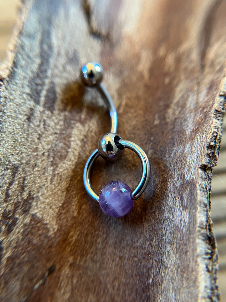 Natural Purple Amethyst Stone Slave Knocker Floating Belly Navel VCH ...