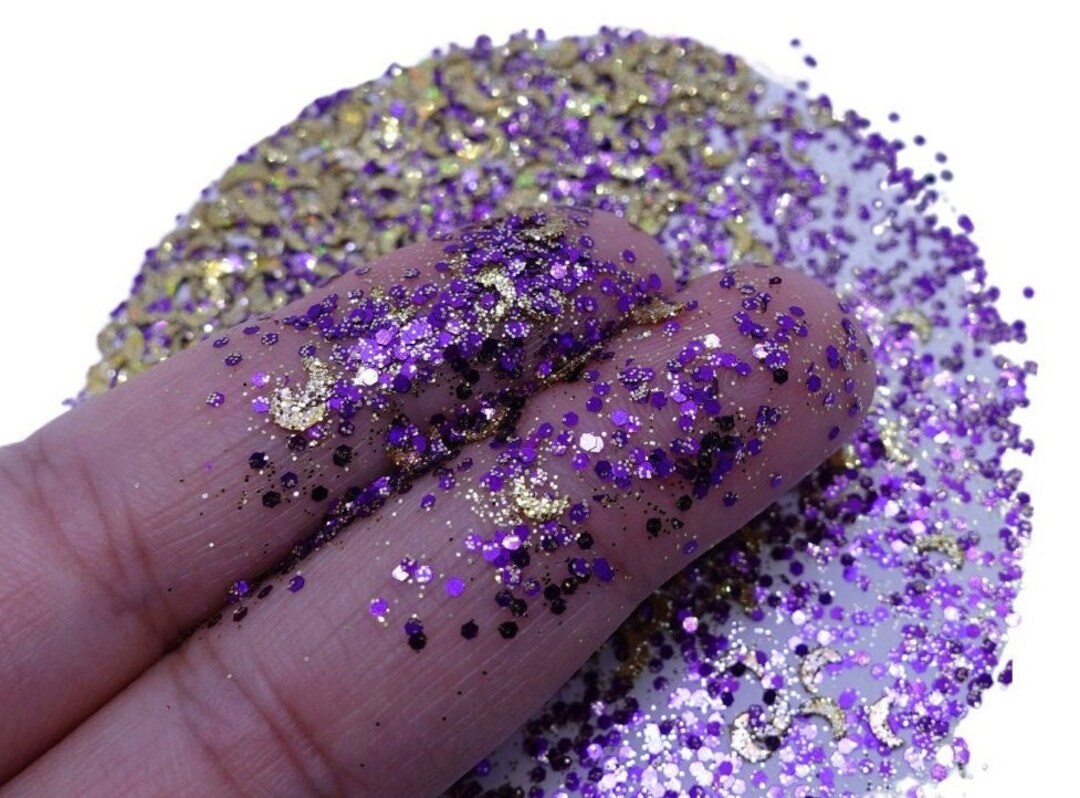 Indigo Crescent Moon Craft Glitter: Purple, Gold Sparkles - Etsy