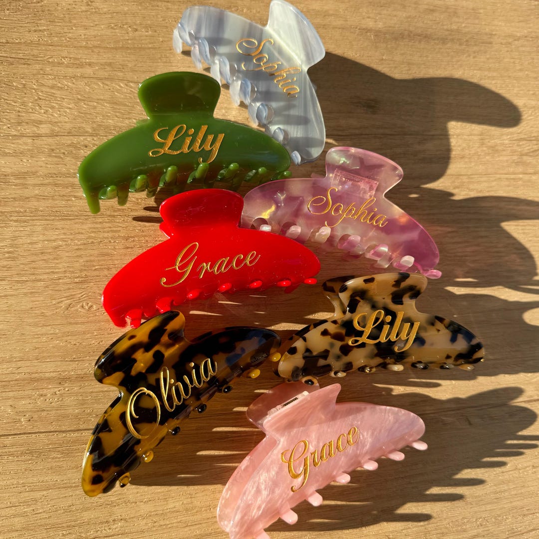 Personalized Hair Claw Clip, Custom Engraved Name Claw Clip, Bridesmaid ...