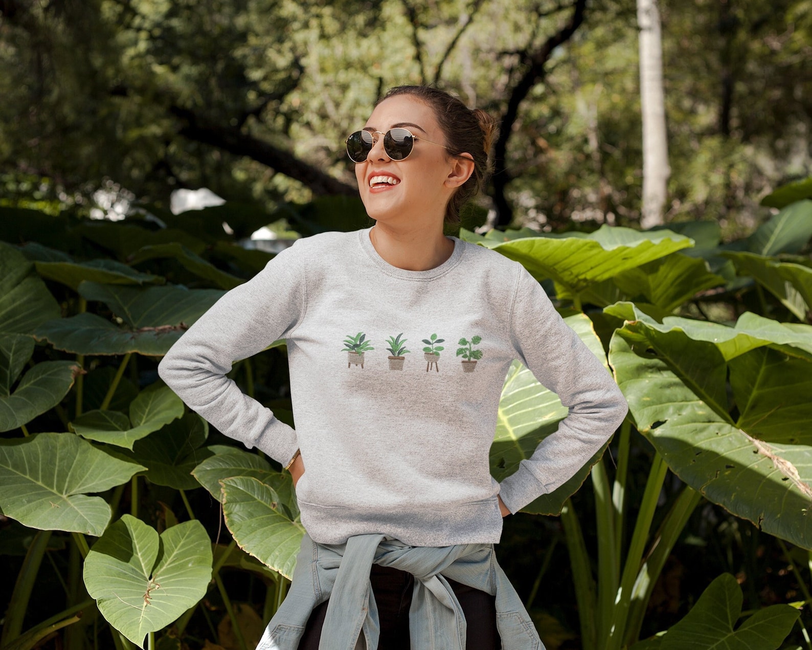 Embroidered Plant Sweatshirt, Green Plant Pots Aesthetic Nature ...