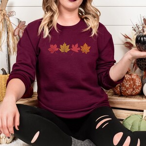 Vintage Fall Sweater, Embroidered Autumn Leaves Crewneck Sweatshirt ...