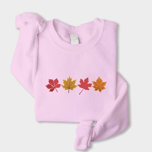 Vintage Fall Sweater, Embroidered Autumn Leaves Crewneck Sweatshirt ...