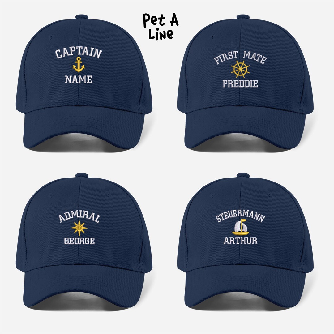 Custom Name Embroidered Captain Hats, Personalised Captain Monograms ...