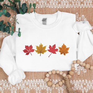 Vintage Fall Sweater, Embroidered Autumn Leaves Crewneck Sweatshirt ...