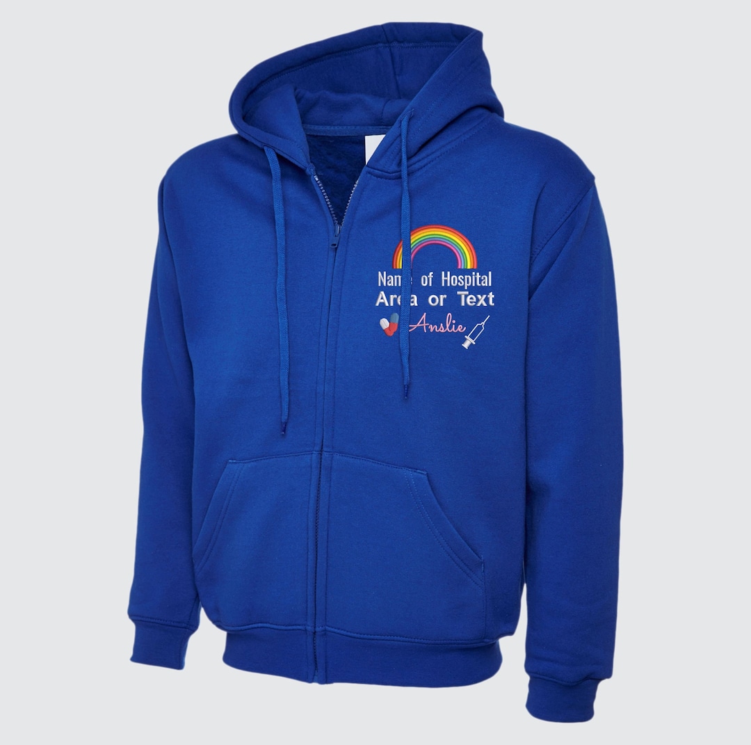 Embroidered Rainbow Healthcare Professional Zip up Hoodie, Personalised ...