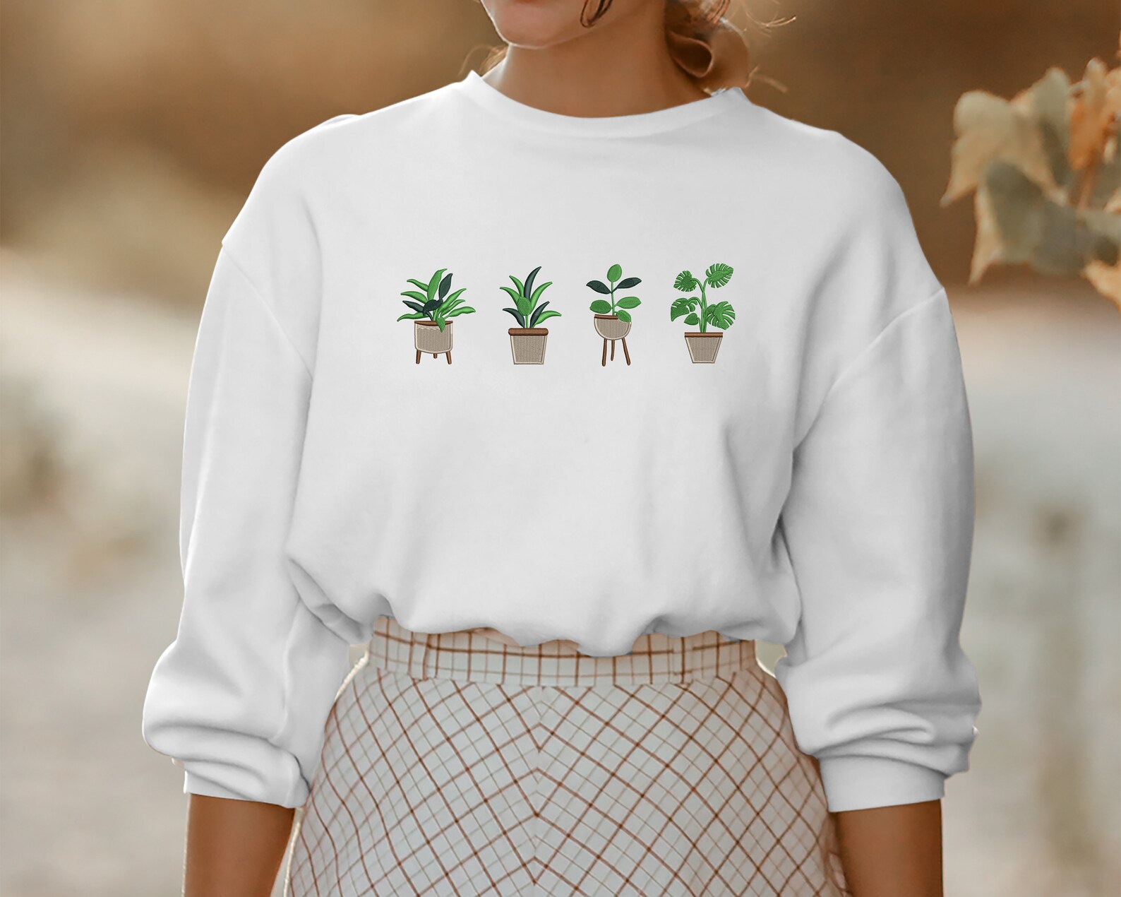 Embroidered Plant Sweatshirt, Green Plant Pots Aesthetic Nature ...