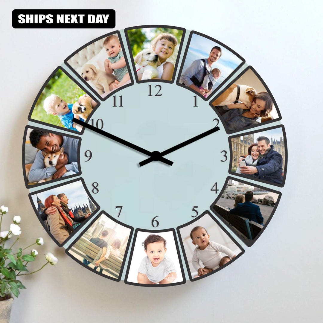 Personalised Photos Wall Clock, Custom Family Photo Printed Clock for ...