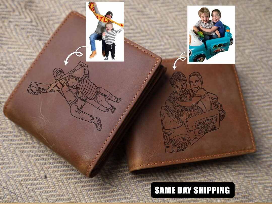 Personalised Photo Portrait Leather Wallets, Custom Engraved Name ...