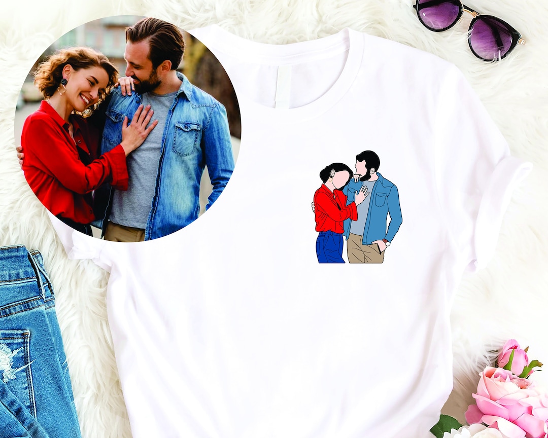Personalised Photo Sketch Matching Couple T Shirt, Custom Faceless ...