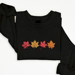 Vintage Fall Sweater, Embroidered Autumn Leaves Crewneck Sweatshirt ...