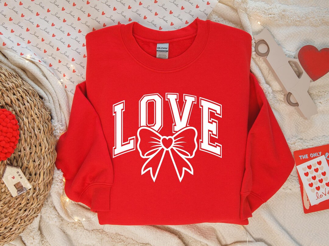 Love Bow Valentine Sweatshirt, Coquette Love Crewneck Sweater, Girly ...