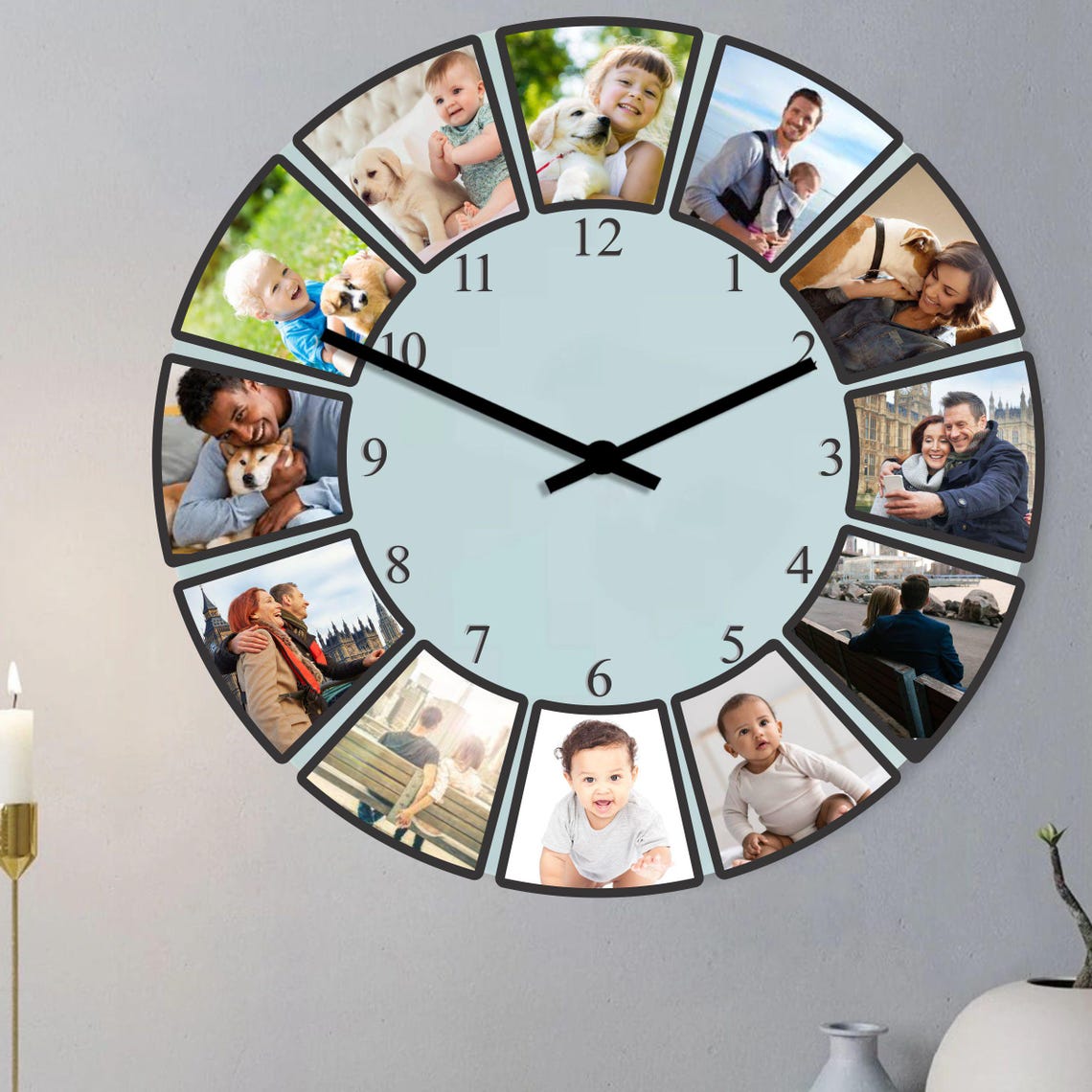 Personalised Photos Wall Clock, Custom Family Photo Printed Clock for ...